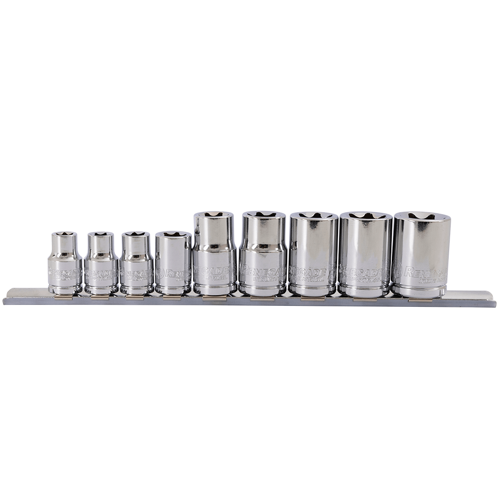 Renegade Industrial 1/2" & 3/8" Drive 9 Piece Female Star Sockets Set ...