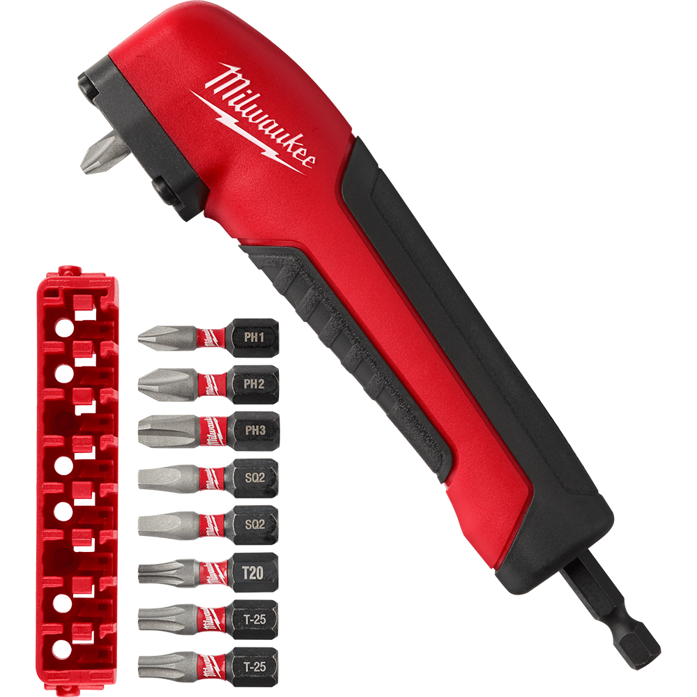 Milwaukee 10 Piece SHOCKWAVE 1/4" Hex Right Angle Adapter & Power Bit ...