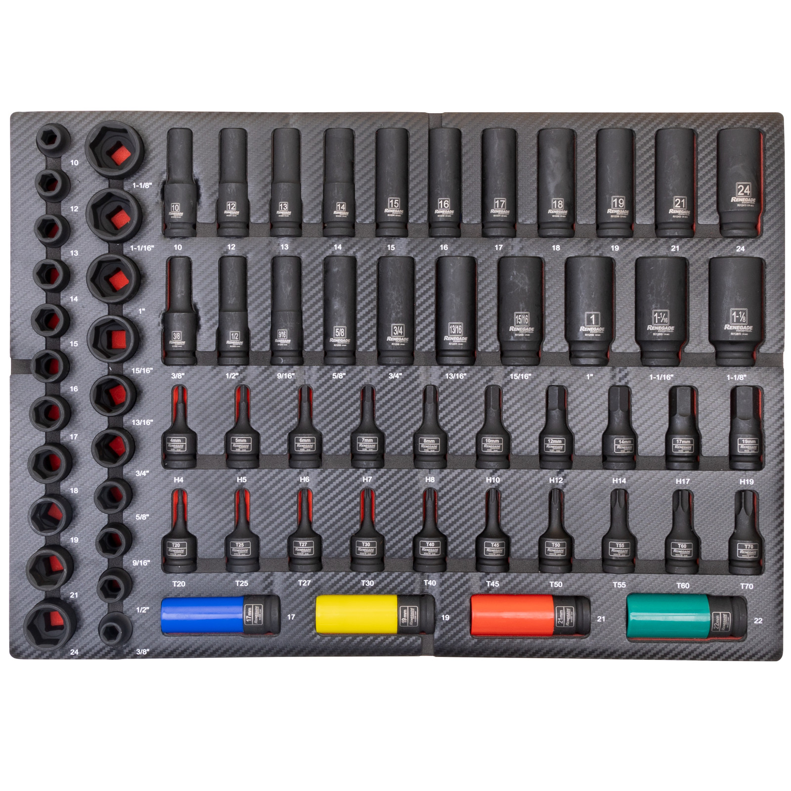 Renegade Industrial 66 Piece EVA Foam Impact Socket Set Tray ...