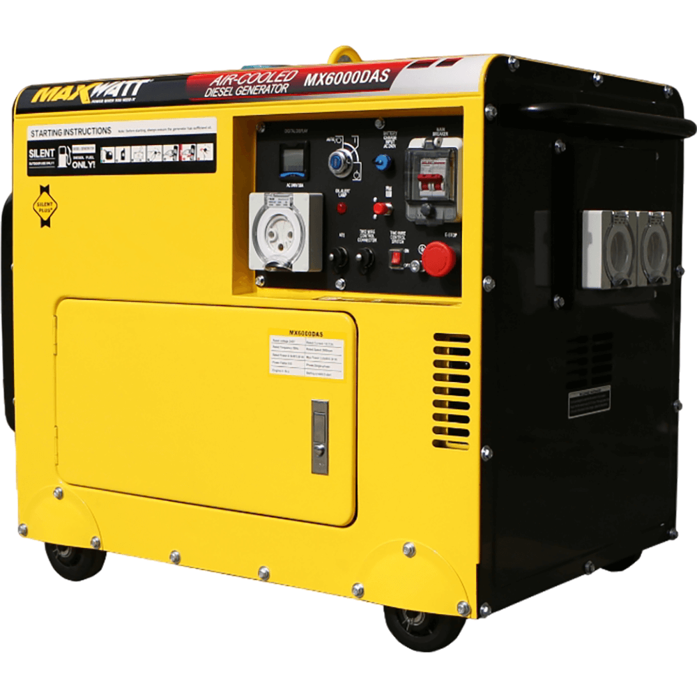 Maxwatt 6kVA 5000W Electric 2-Wire Auto Start Air-Cooled Diesel Silent ...