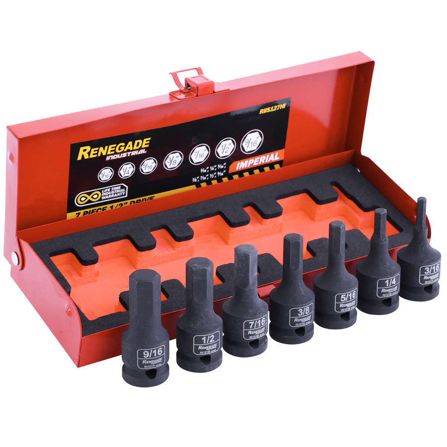 Renegade Industrial 1/2" Drive 7 Piece Imperial Inhex Impact Sockets ...