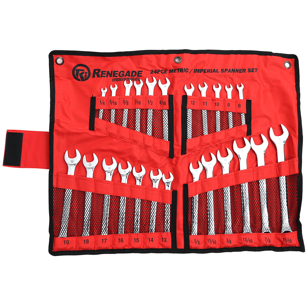 Renegade Industrial 24 Piece Metric & Imperial Ring & Open End Spanners ...