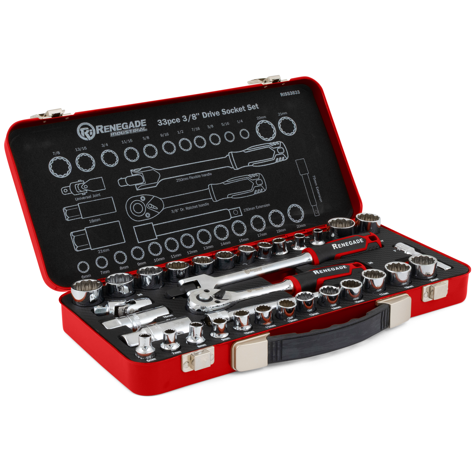 Renegade Industrial 3/8" Drive 33 Piece Metric & Imperial 12 Point ...