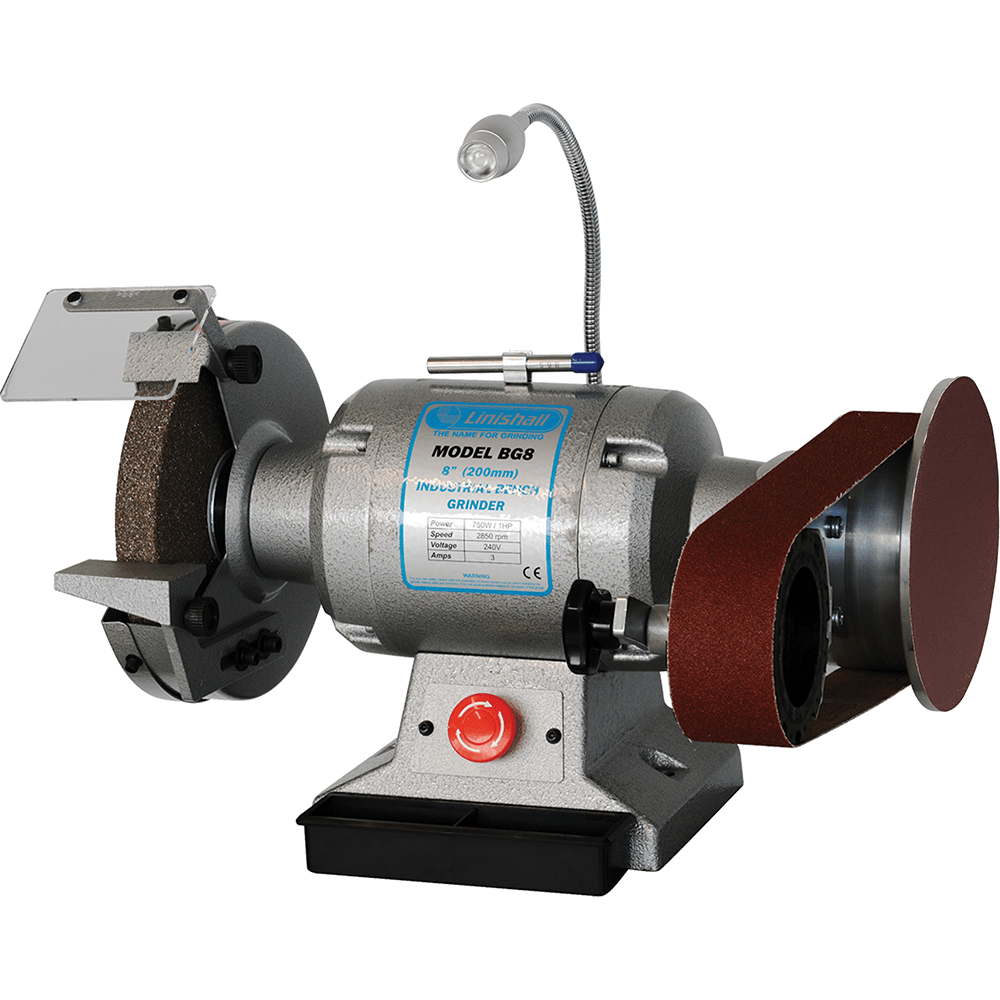 Linishall 200mm (8") 750W Heavy Duty Bench Grinder With 915 Belt & Disc ...