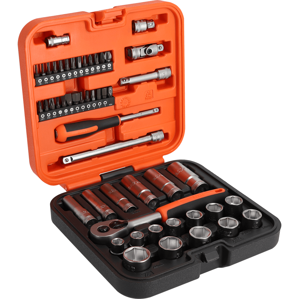 Bahco 3/8" Drive 51 Piece Metric Hex Socket & Deep Socket Set With 1/4 ...