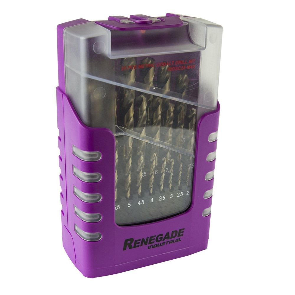 Renegade Industrial 25 Piece Cobalt Metric Drill Bit Set - RIDSC25-M42 | TradeTools