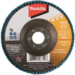 Makita 60 Grit 100mm Zirconia Alumina Flat Eco Flap Disc - D-74158 ...