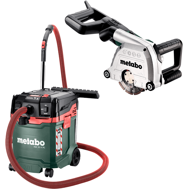 Metabo 240V Wall Chaser & H-Class Dust Extraction Vacuum Combo ...