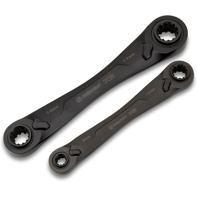 Crescent 2 Piece Metric 4-in-1 Black Oxide X6 Spline Ratcheting Wrench ...
