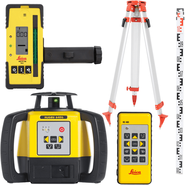 Leica Rugby 640G Rotary Green Beam Laser Level With Rod-Eye 120G ...