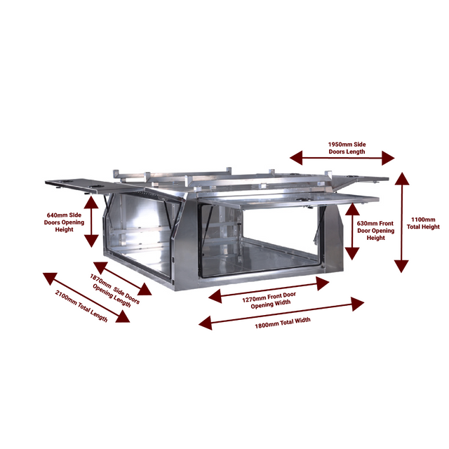 Renegade Industrial 2100mm 3 Door 4PLS Flat 2.5mm Aluminium Ute Canopy ...