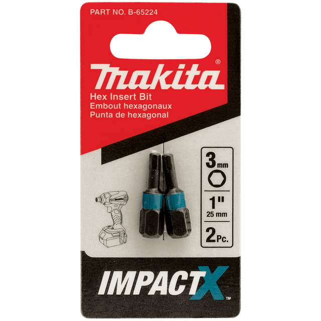 Makita Impact-X HEX 3mm x 25mm (1") Insert Bits - 2 Pack - B-65224 ...