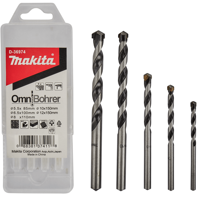 Makita 5 Piece Assorted Omniboher Multi-Material Drill Bits Set - D ...