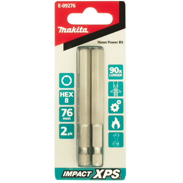 Makita Impact XPS HEX8 x 75mm Power Bits - 2 Pack - E-09276 | TradeTools
