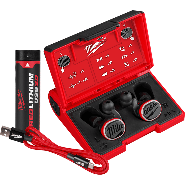 Milwaukee REDLITHIUM 3.0Ah USB Bluetooth Headphones Kit - L4RLEPB301 ...