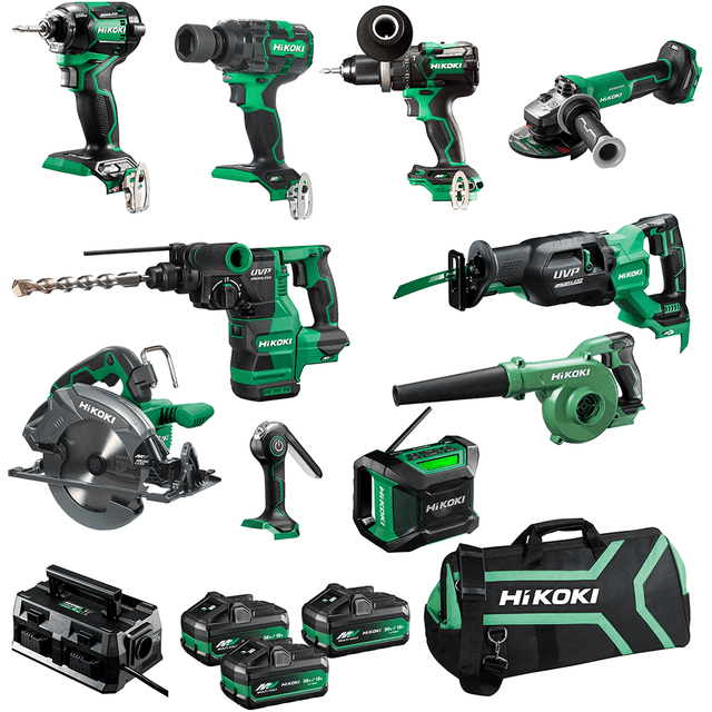 HiKOKI 36V 2.5Ah/5.0Ah MultiVolt Brushless Cordless 10 Piece Combo Kit ...