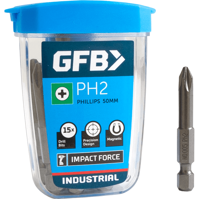 GFB PH2 x 50mm Power Bits In Belt Clip Container - 15 Pack - GFB-408-C ...