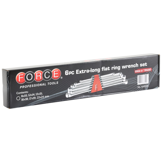 Force 6 Piece Assorted Metric Extra Long Flat Ring Spanners Set ...