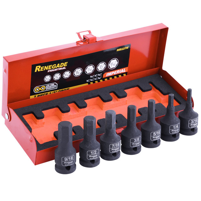 Renegade Industrial 1/2" Drive 7 Piece Imperial Inhex Impact Sockets ...