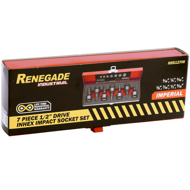 Renegade Industrial 1/2" Drive 7 Piece Imperial Inhex Impact Sockets ...