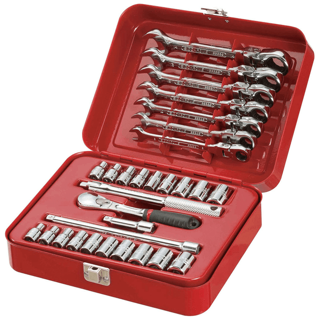 Sidchrome 30 Piece 1/4" Drive Metric/AF Socket & Spanner Set ...
