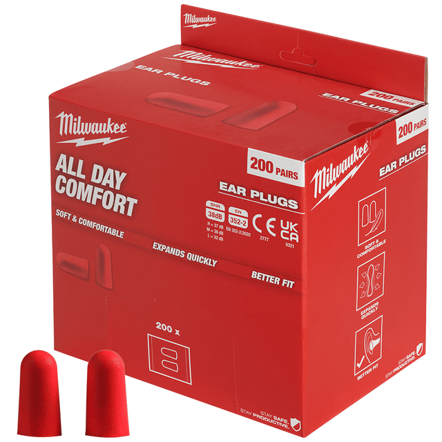 Milwaukee Tapered Uncorded Earplugs - 200 Pack - 48733007 | TradeTools
