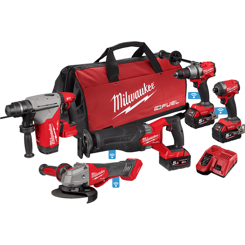 Milwaukee M18 5.0Ah FUEL ONE-KEY Brushless Cordless 5 Piece Combo Kit ...