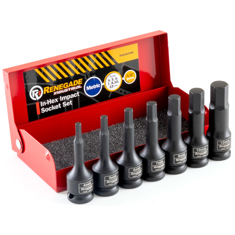 Renegade Industrial 3/8" Drive 7 Piece Metric Inhex Impact Sockets Set ...