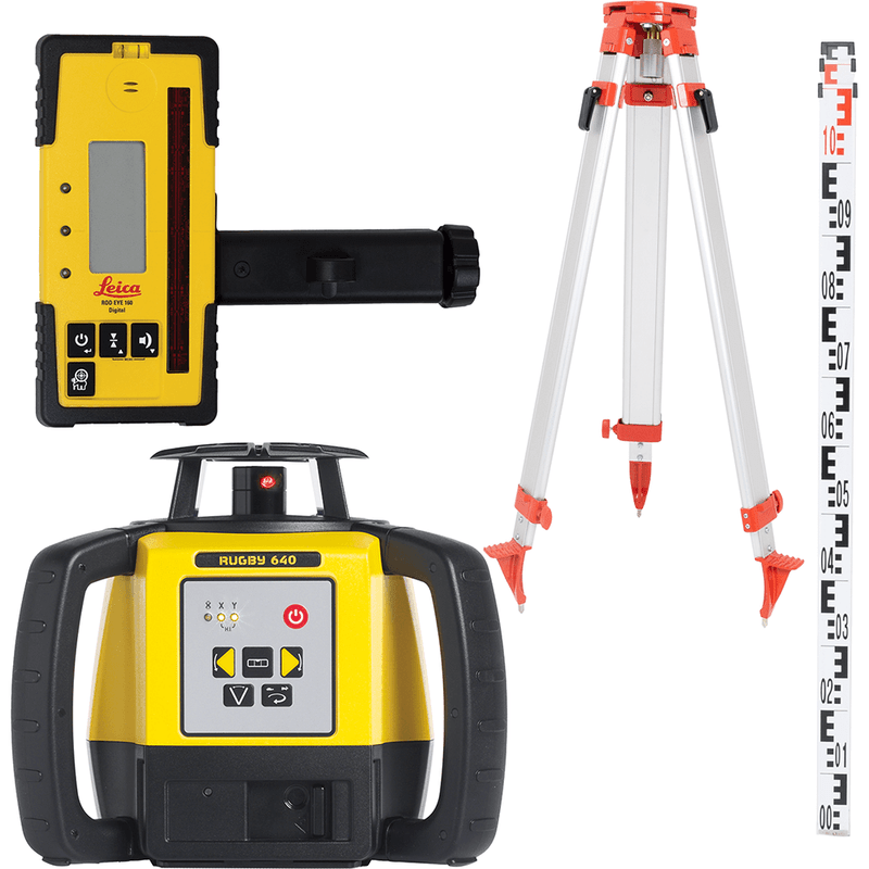 Leica Rugby 640 Rotary Red Beam Laser Level With Rod-Eye 160 Digital ...