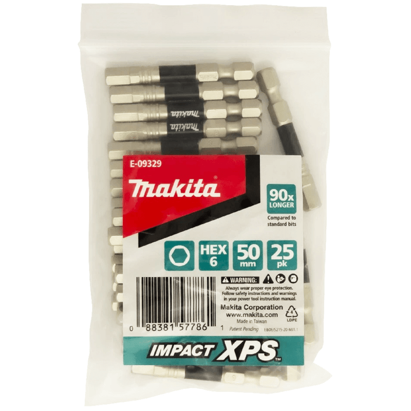 Makita Impact XPS HEX6 x 50mm Power Bits - 25 Pack - E-09329 | TradeTools