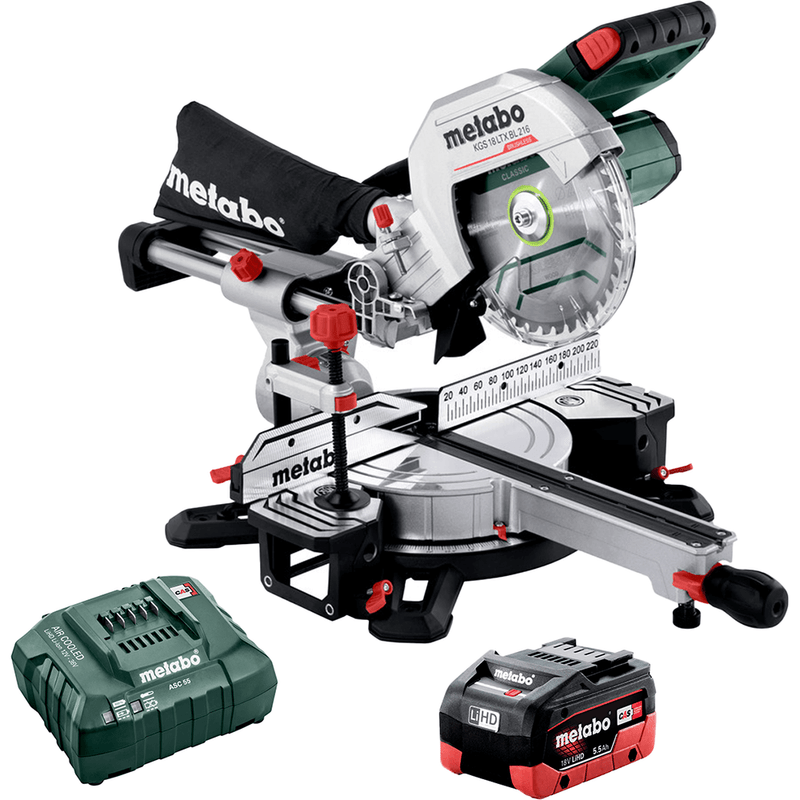 Metabo 18V 5.5Ah 216mm Brushless Cordless Slide Compound Mitre Saw Kit ...