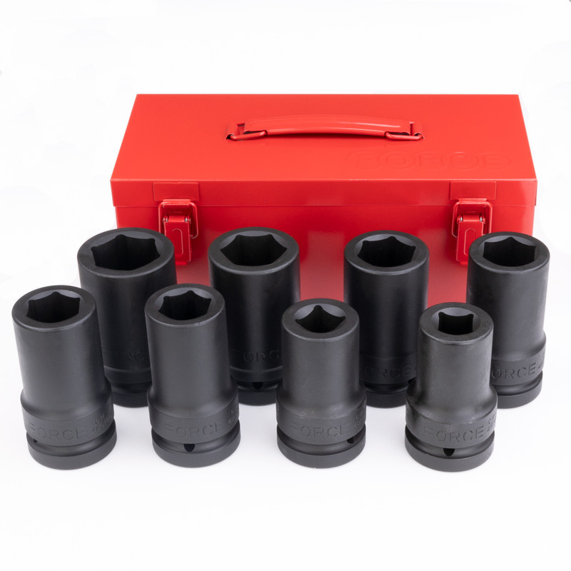 Force 1" Drive 8 Piece Imperial Deep Impact 6PT & Square Socket Set ...