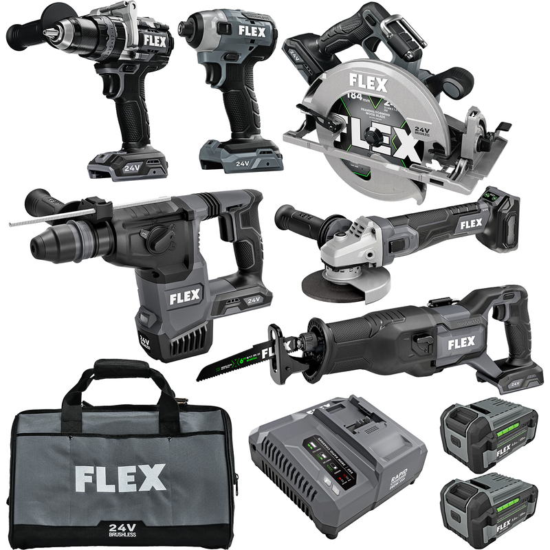FLEX 24V 5.0Ah Brushless 6 Piece Cordless Combo Kit - FXMA602-2C ...