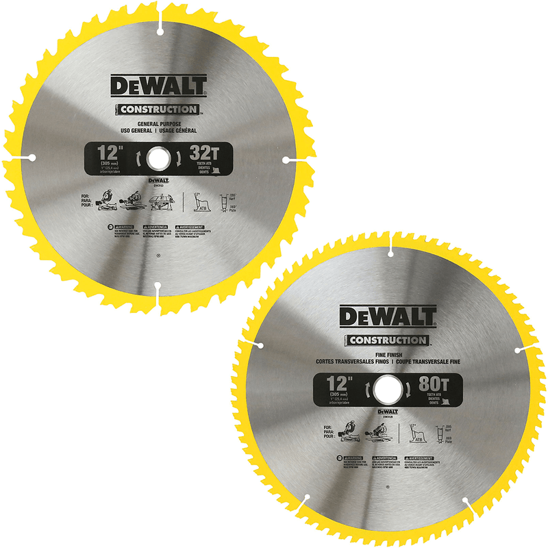 DeWALT 305mm (12") x 32T & 80T Circular Saw Blade Combo Pack - DW3128P5 ...