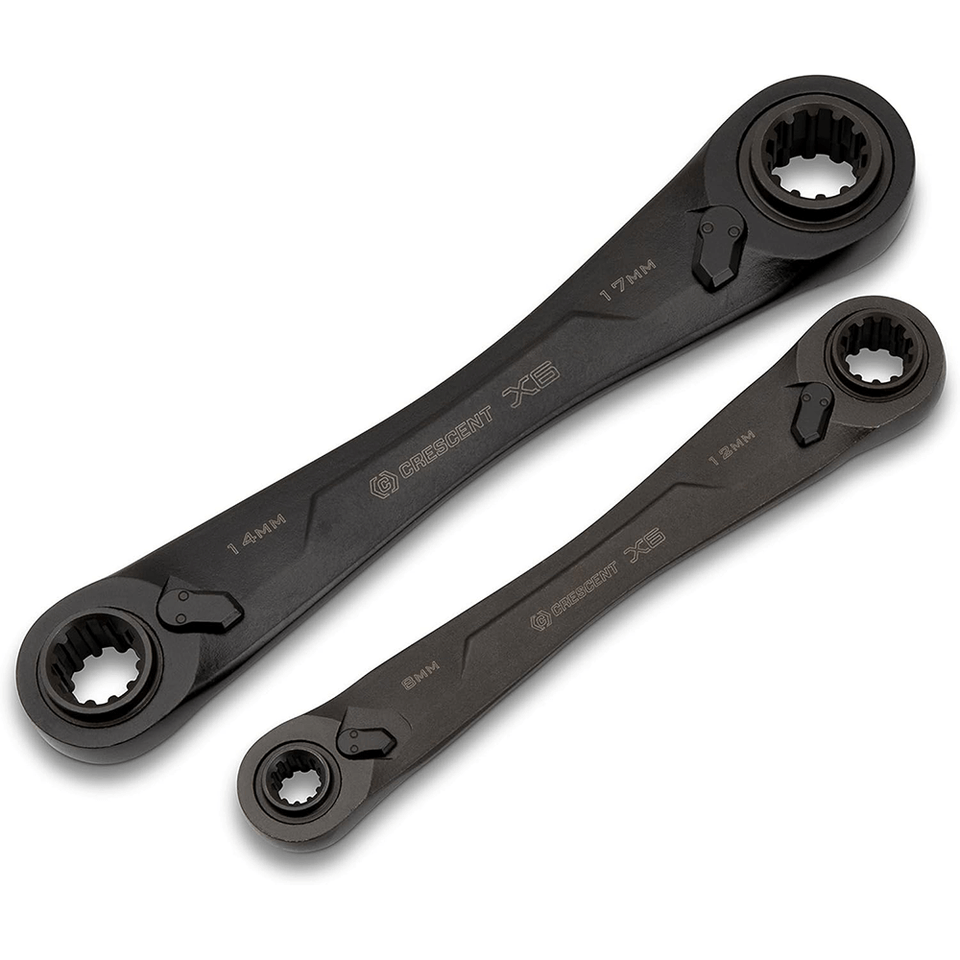 Crescent 2 Piece Metric 4-in-1 Black Oxide X6 Spline Ratcheting Wrench ...
