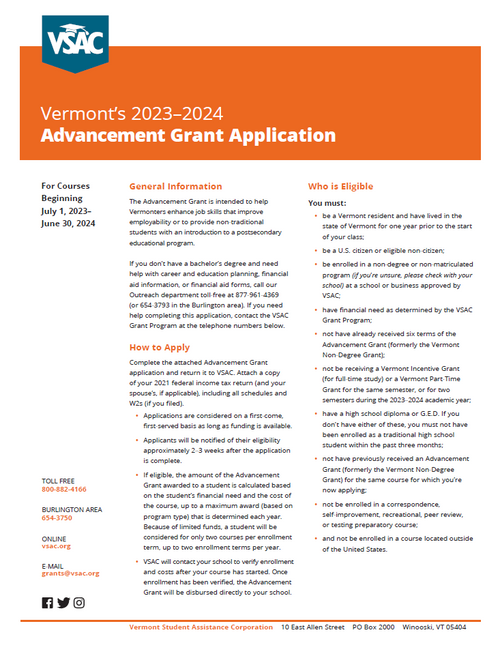 Advancement Grant Brochure - VSAC