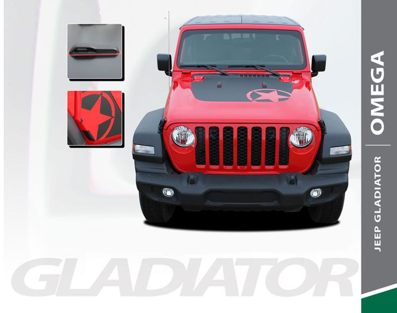Jeep Gladiator Hood Decals, Jeep Wrangler Gladiator Stripes, OMEGA HOOD
