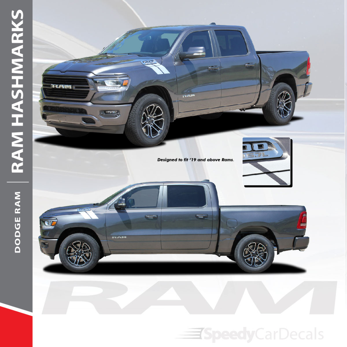 RAM HASHMARKS : 2019-2024 Dodge Ram Hood Hash Marks Stripes Decals ...