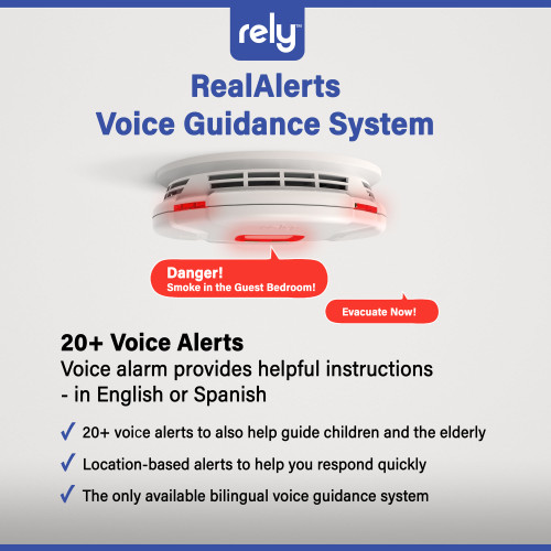 Battery Operated Smoke Detector, Voice Alert & LED Ring, 10-Year ...