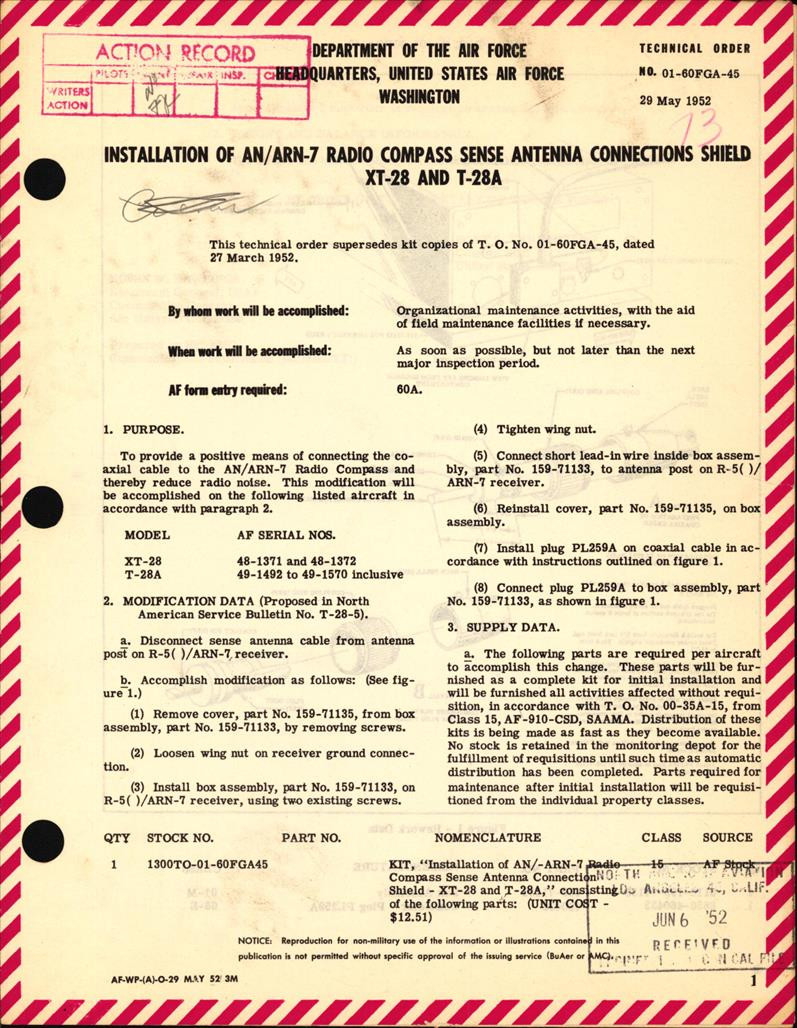 Installation of AN-ARN-7 Radio Compass Sense Antenna Connections Shield ...
