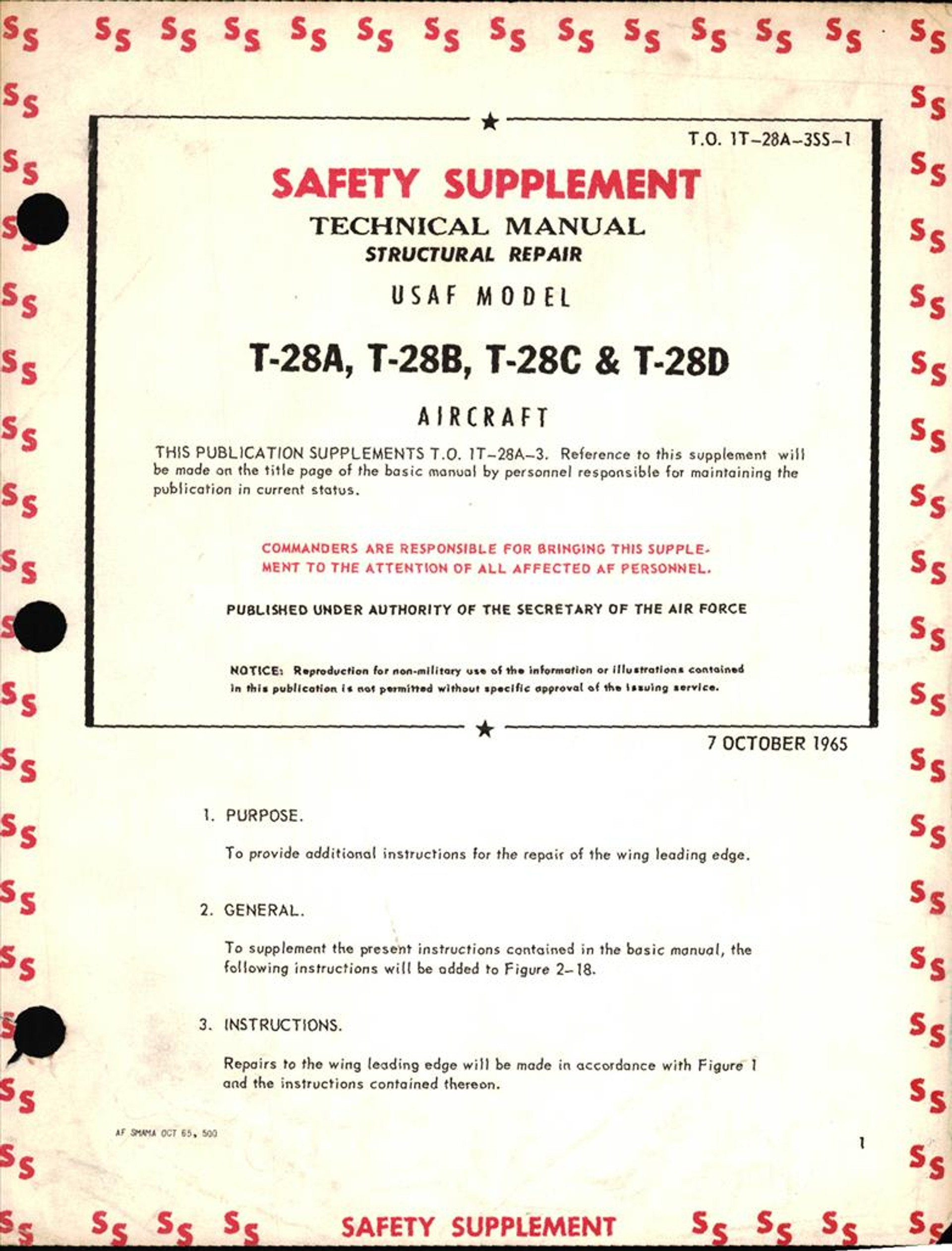 Safety Supplement to Technical Manual of Structural Repair for T-28A, T ...