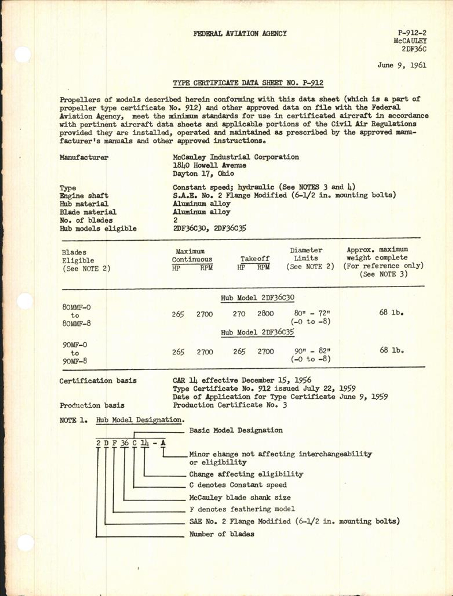 2DF36C Type Certificate AirCorps Library 2DF36C Type Certificate AirCorps Library