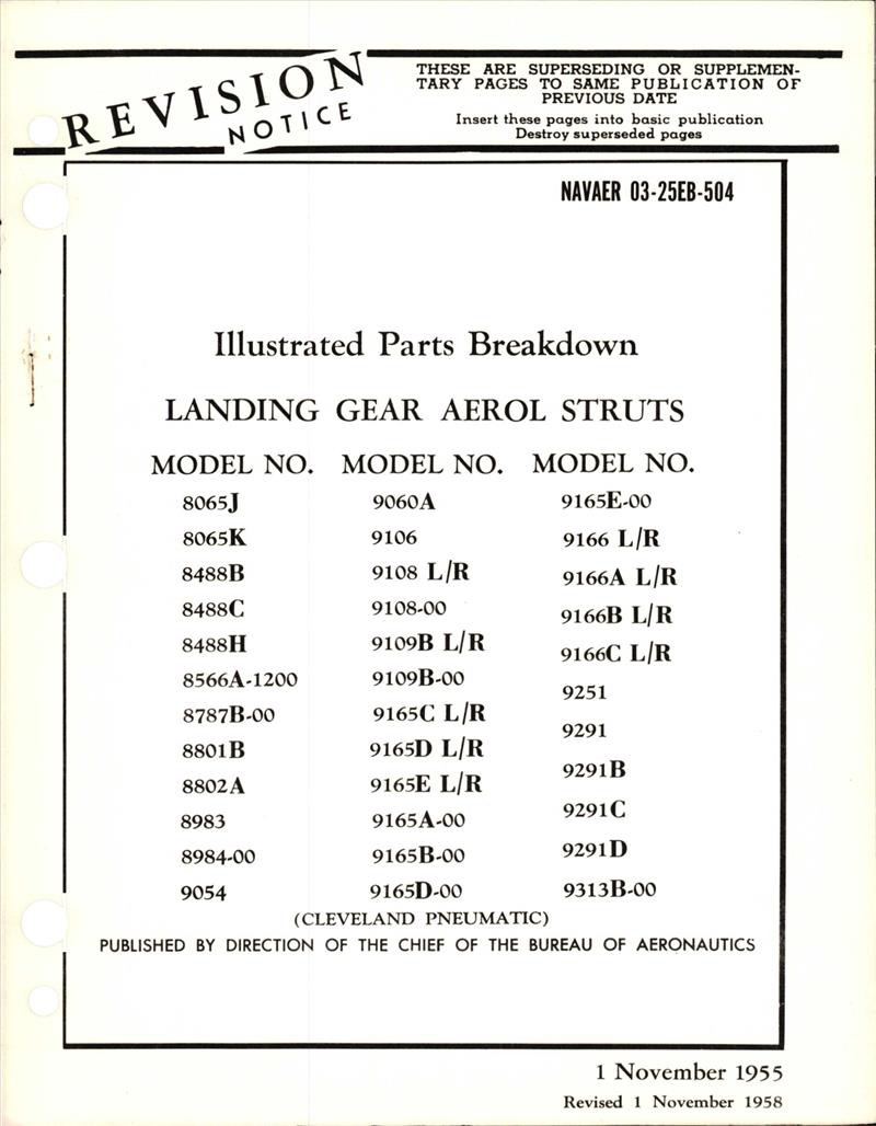 Revision to Illustrated Parts Breakdown for Landing Gear Aerol Struts ...
