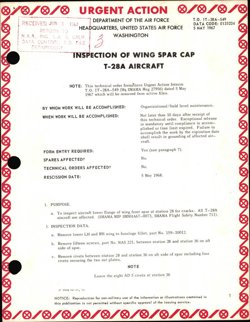 Inspection of Wing Spar Cap For T-28A - AirCorps Library