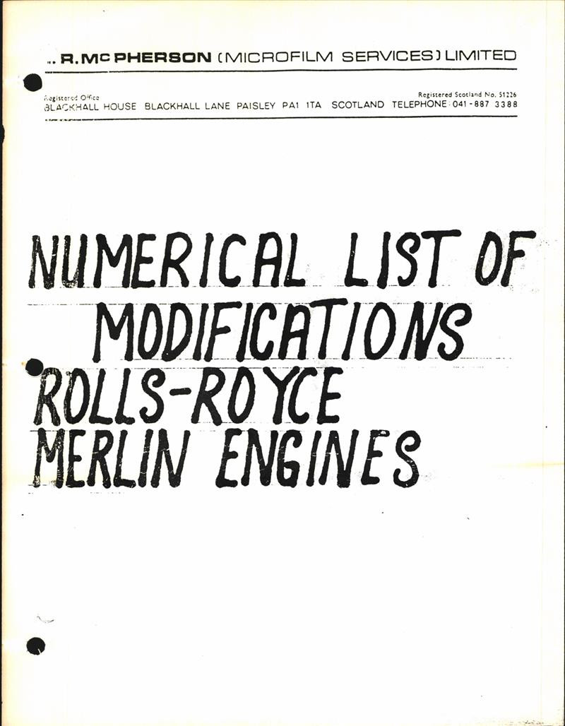 Numerical List of Modifications on Rolls Royce Merlin Engines ...