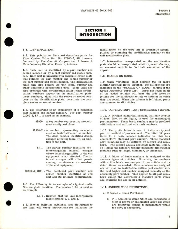 Illustrated Parts Breakdown for Flow Control Valve - Part 92960-2 SR 1 - AirCorps Library
