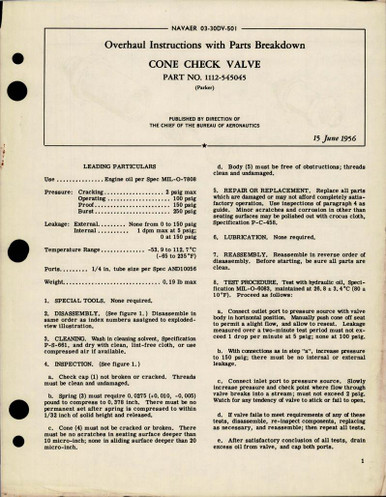 Overhaul Instructions with Parts Breakdown for Cone Check Valve - Part ...