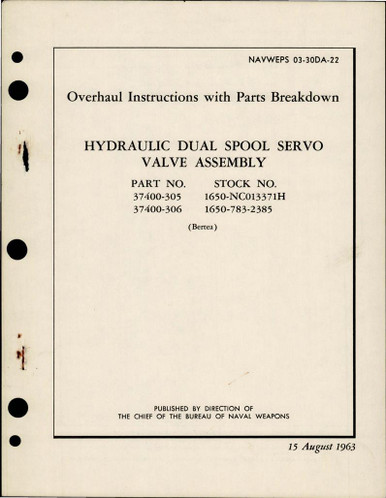 Overhaul Instructions with Parts Breakdown for Hydraulic Dual Spool ...