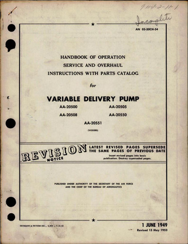 Service and Overhaul Instructions with Parts Catalog for Variable ...