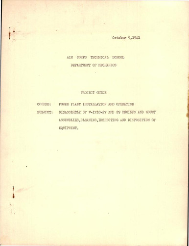 Project Guide for Disassembly of V-1710-27 and -29 Engines and Mount ...